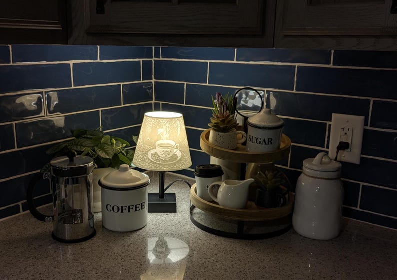 Coffee Corner Table Lamp: 3D Printed Shade, Coffee Bar Decor - Etsy