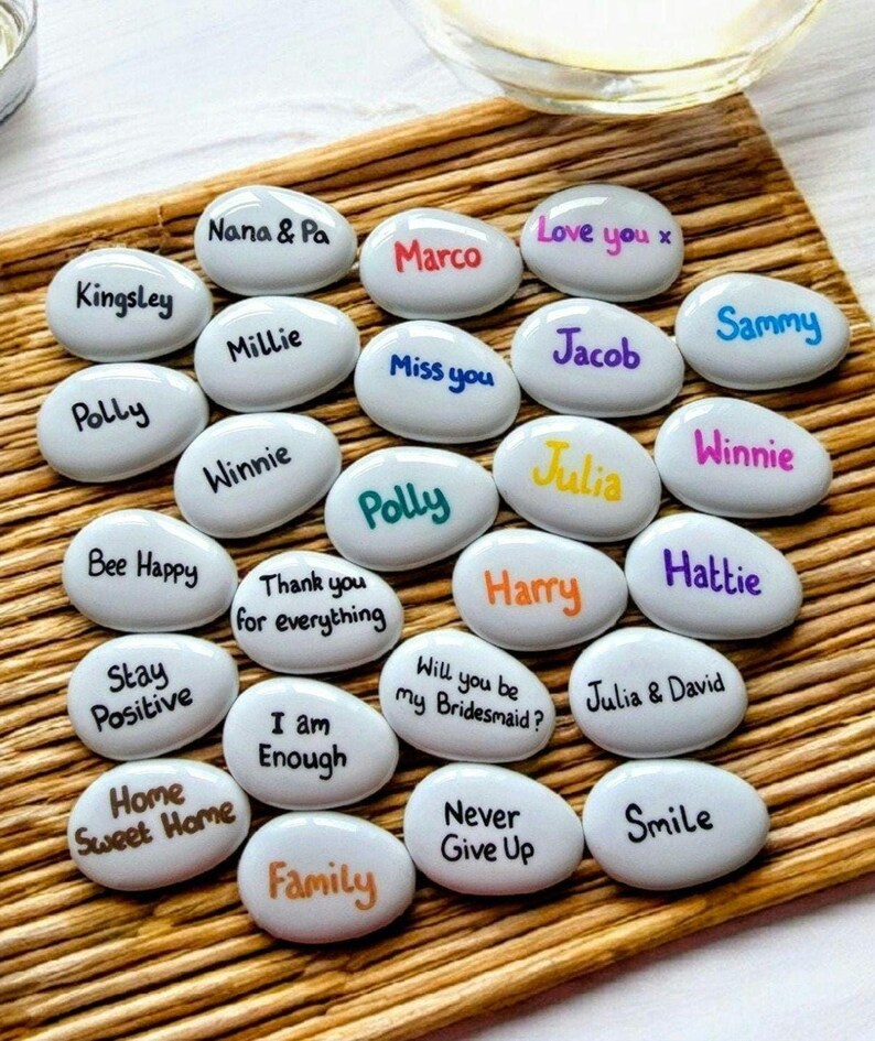 Personalised Word Pebble (up to 5 Words) Keepsake, Hand-painted Glass ...