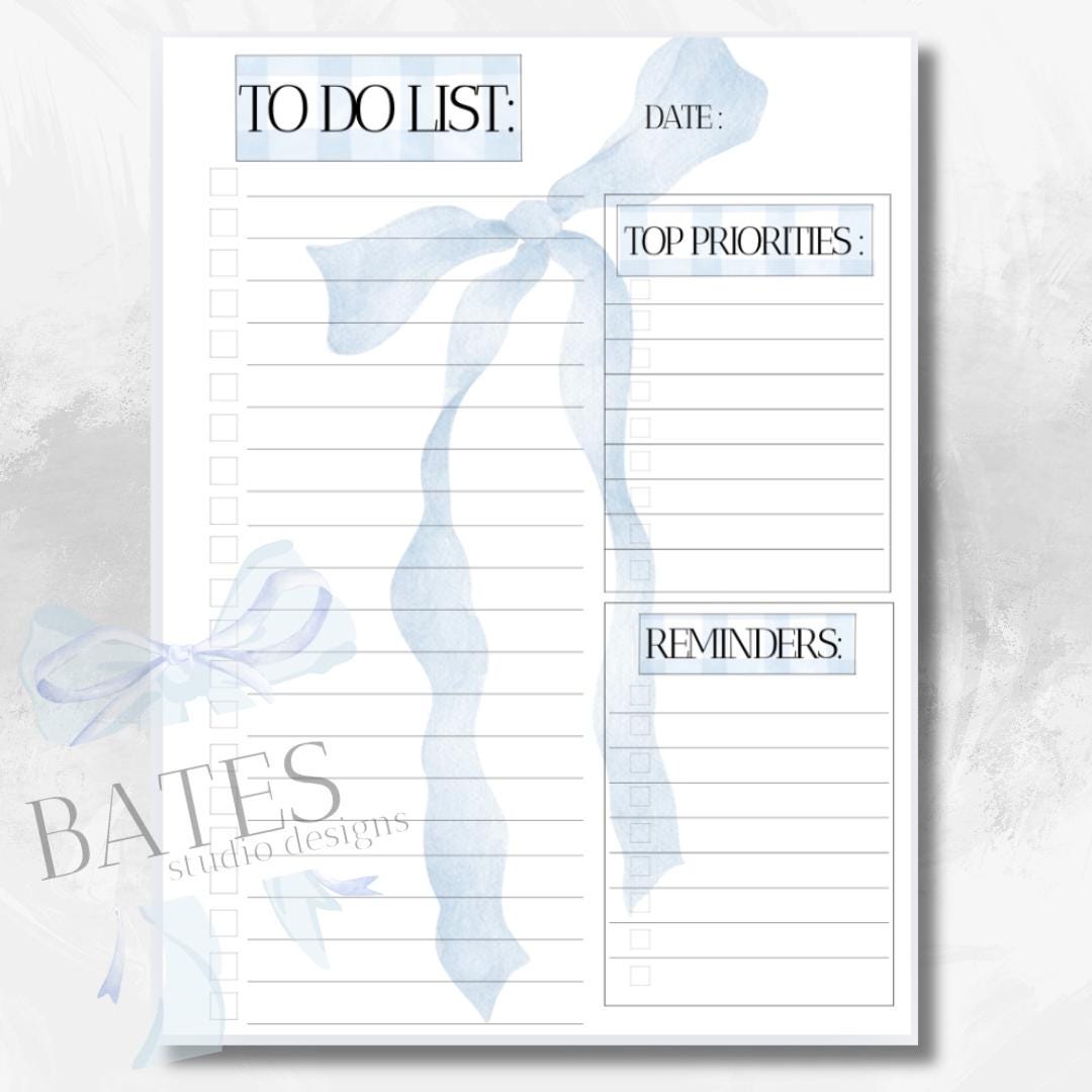 EDITABLE To-do List Digital Download - Blue, Cute & Girly Bow-themed ...