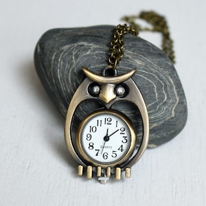 Owl Pocket Watch Necklace, Clock Necklace - Etsy