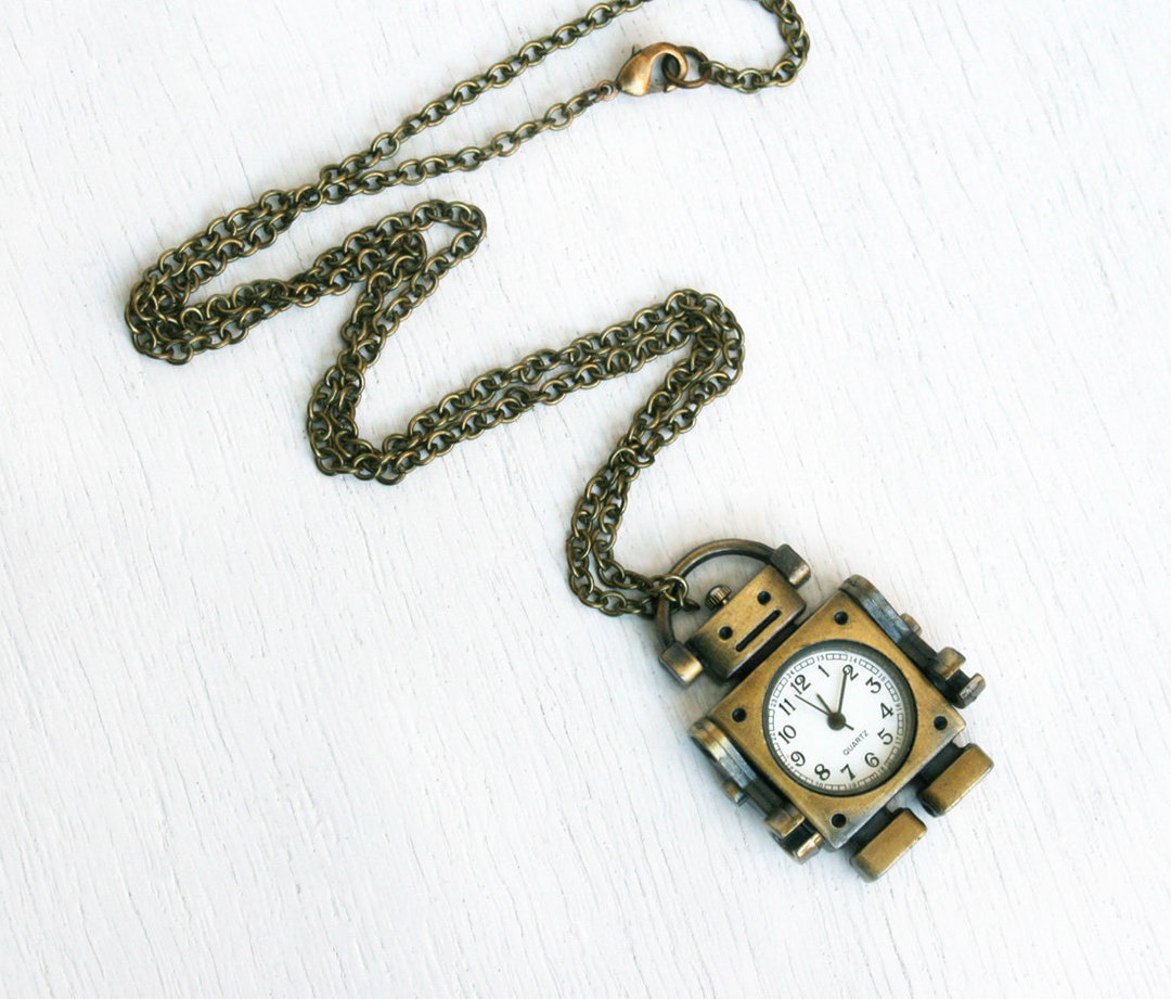 Robot Pocket Watch Necklace, Clock Necklace - Etsy