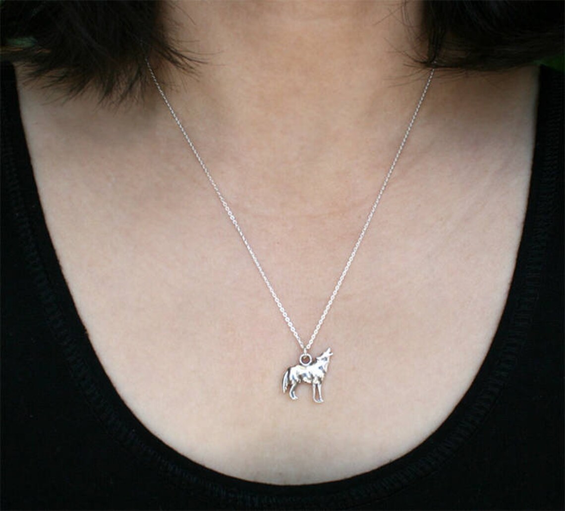 Sterling Silver Wolf Necklace - Etsy