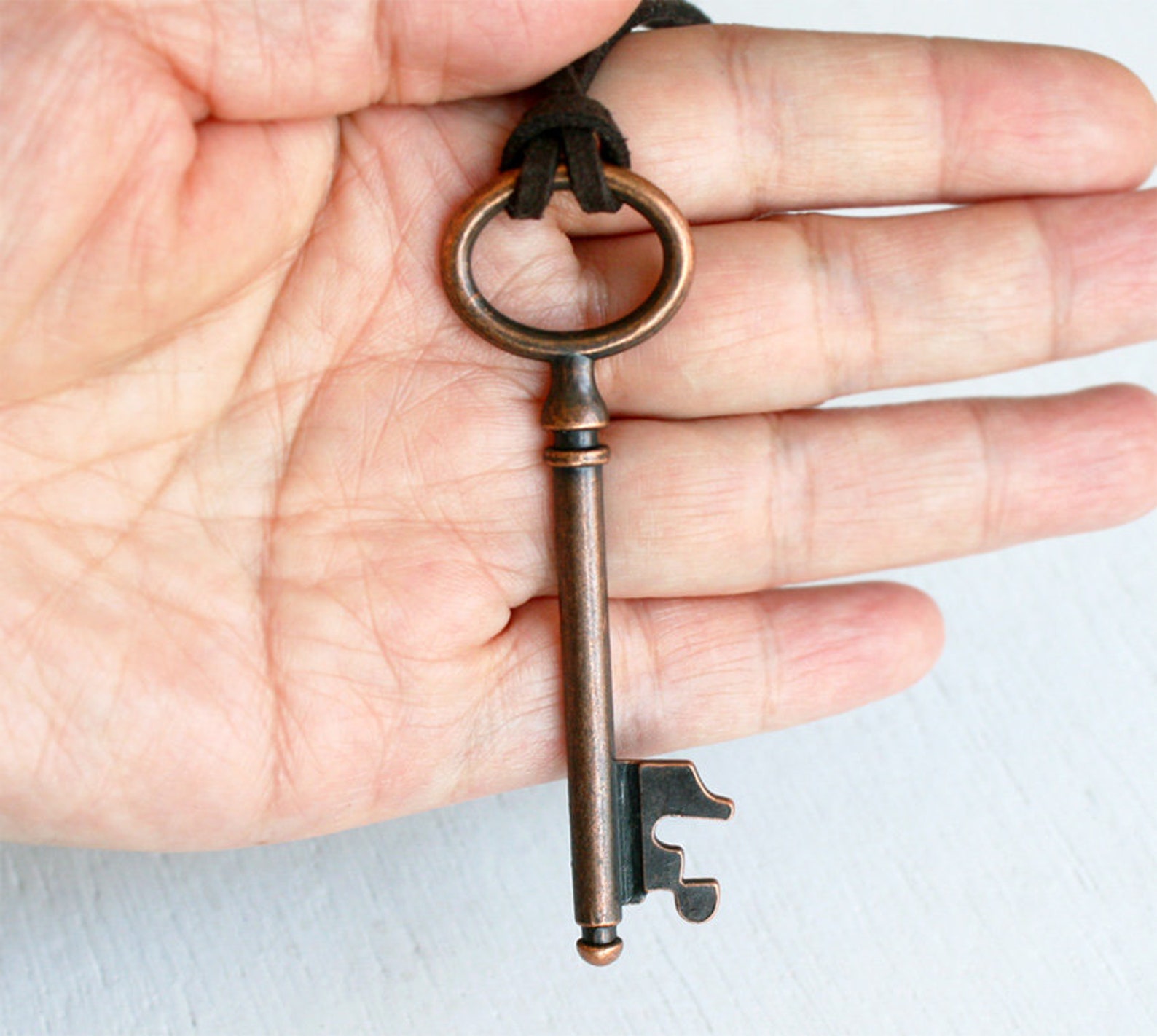 Antique Copper Key Necklace With Suede Cord - Etsy