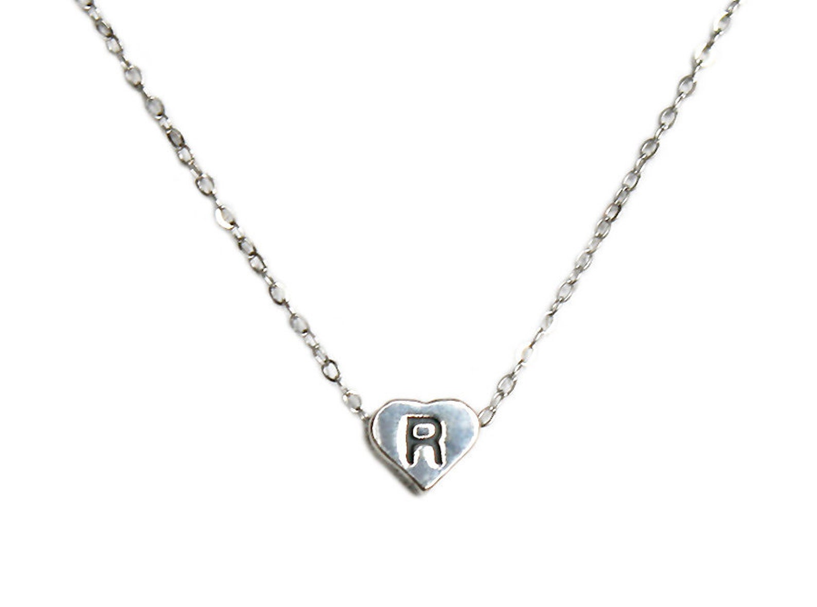 Sterling Silver Heart Initial Necklace - Etsy