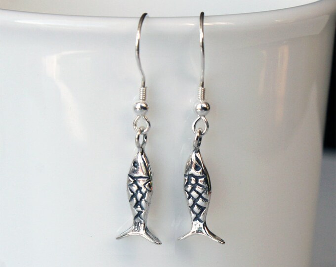 Sterling Silver Fish Earrings - Etsy