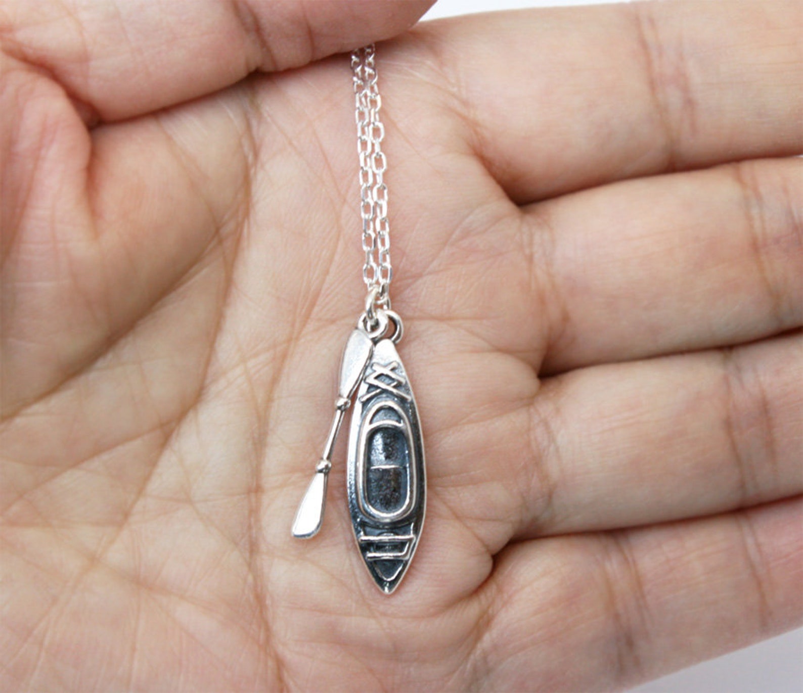 Sterling Silver Kayak Necklace - Etsy