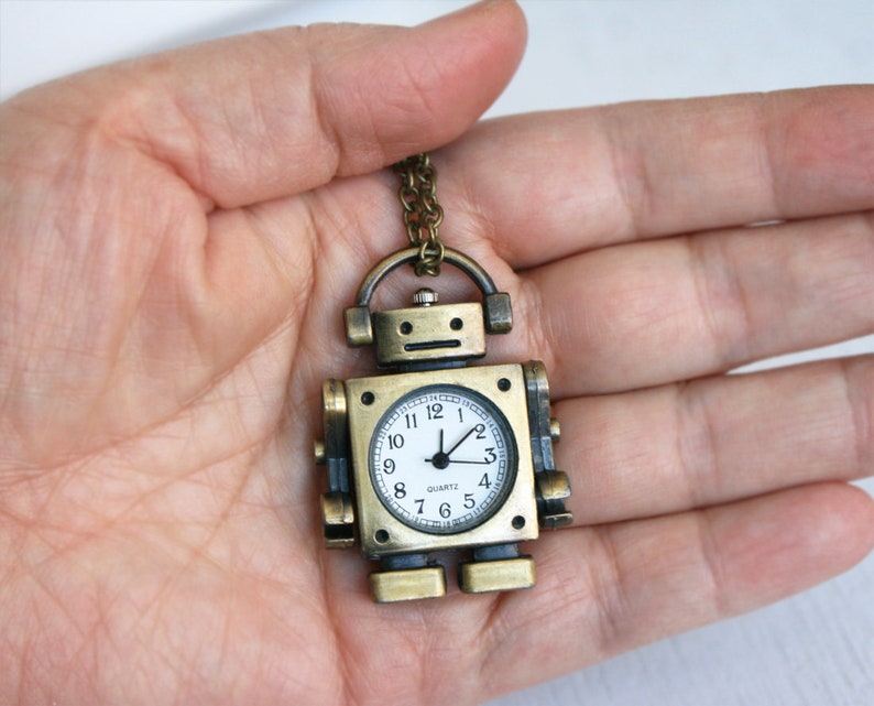 Robot Pocket Watch Necklace, Clock Necklace - Etsy
