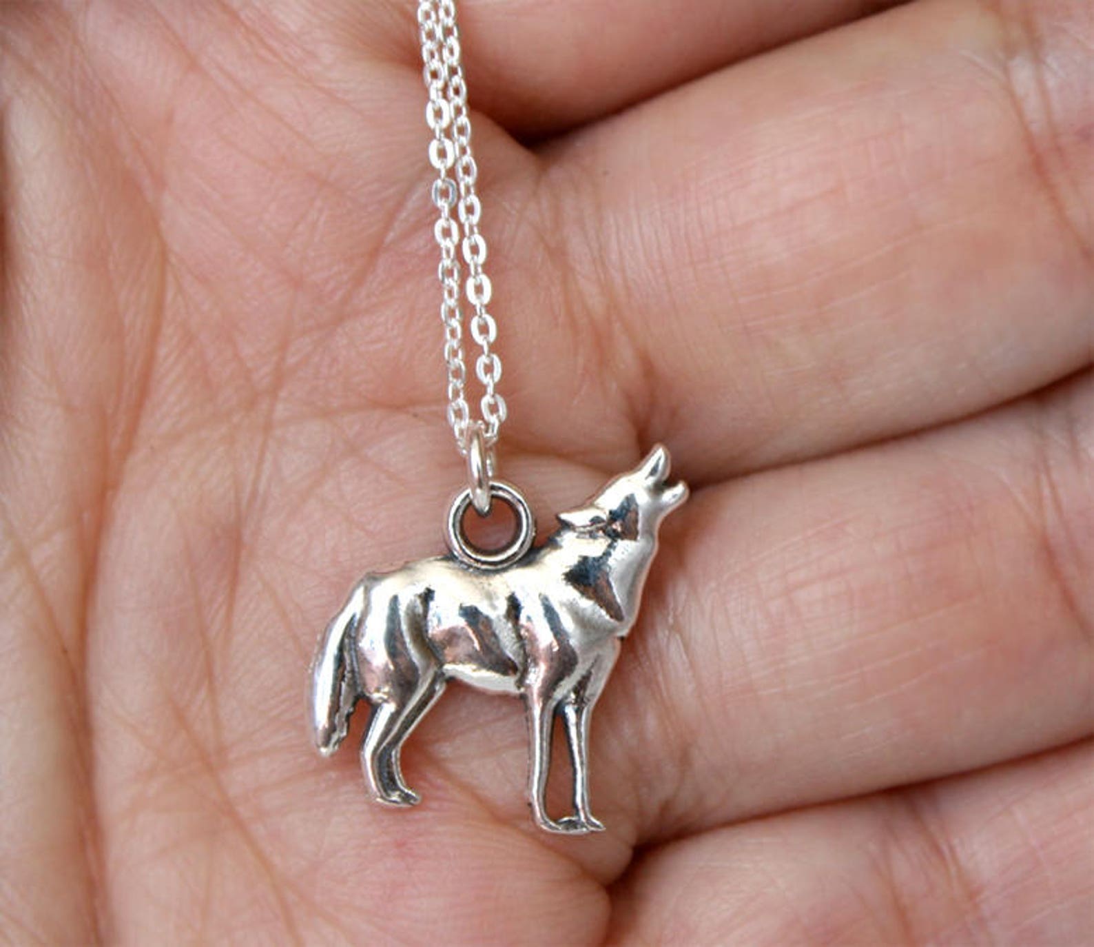 Sterling Silver Wolf Necklace - Etsy