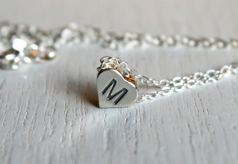 Sterling Silver Heart Initial Necklace - Etsy