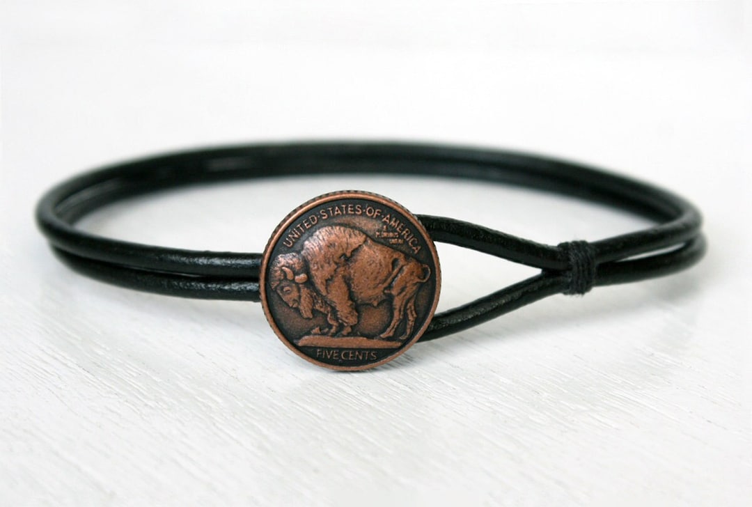 Buffalo Coin Leather Bracelet Copper for Men Women - Etsy