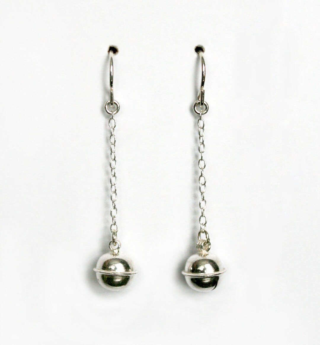 Sterling Silver Jingle Bell Chain Drop Earrings - Etsy