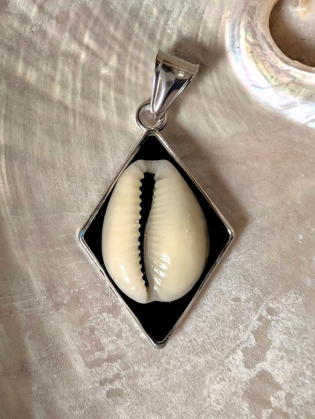 Real Cowrie Shell on Black Resin Pendant Collected of Sodwana Bay Beach ...