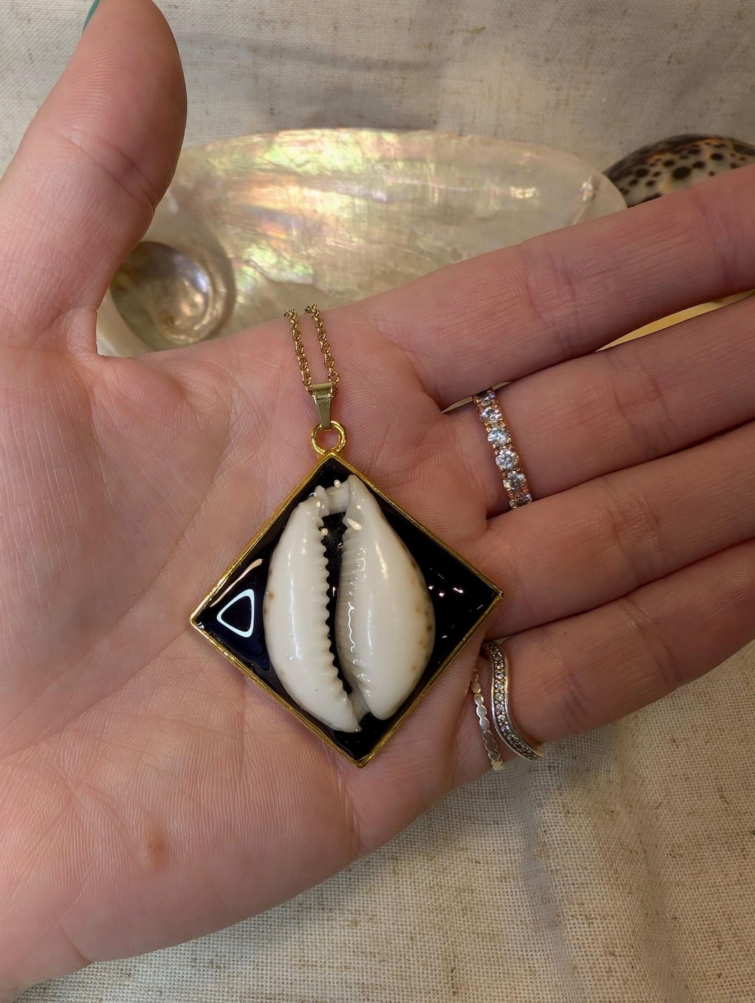 Real Cowrie Shell on Black Resin Pendant Collected of Sodwana Bay Beach ...