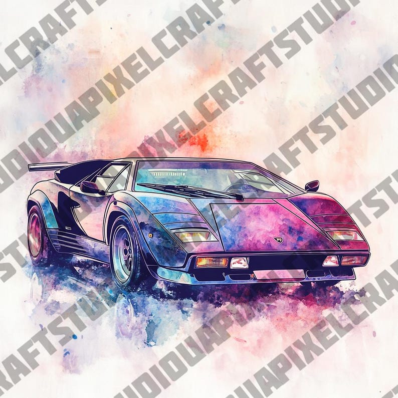 Lamborghini Countach Clipart Bundle | Retro Car SVG PNG PDF | Classic ...