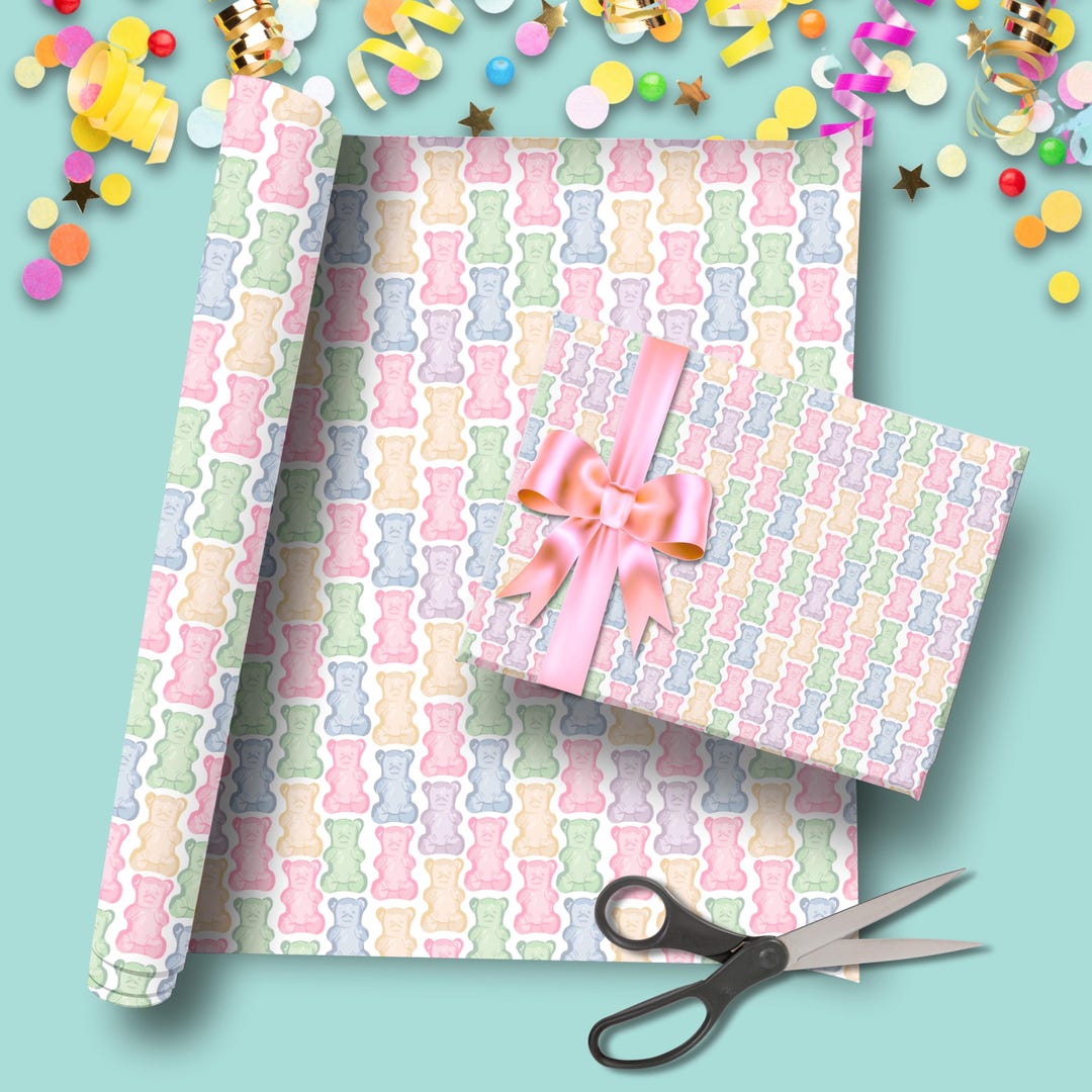 Colorful Pastel Gummy Bear Wrapping Paper – Fun Gift Wrap for Birthdays ...