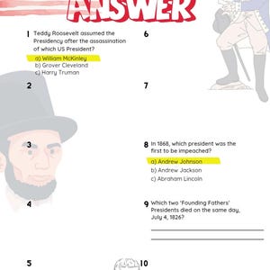 Presidential Trivia Game: U.S. Presidents Quiz (printable PDF Download ...