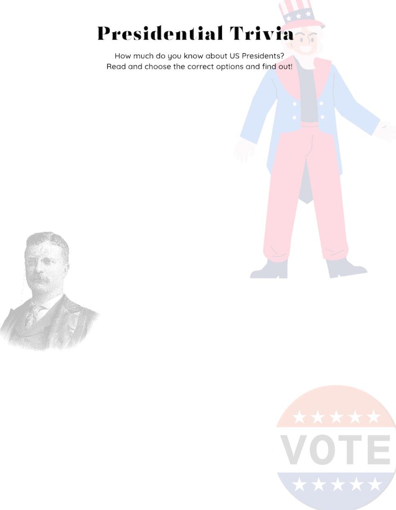 Presidential Trivia Game: U.S. Presidents Quiz (printable PDF Download ...