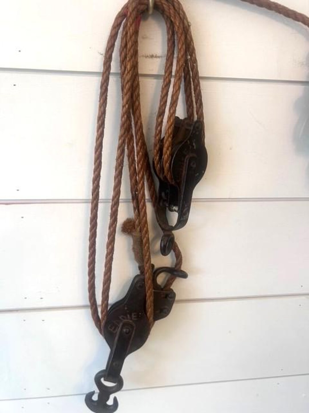 Antique Cast Iron Double Barn Pulley Block and Tackle Set With 16 Feet ...