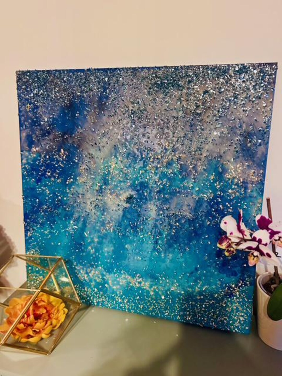 24x24" Acrylic Pour Painting With Resin Overlay & Heavy Stones – Beach ...