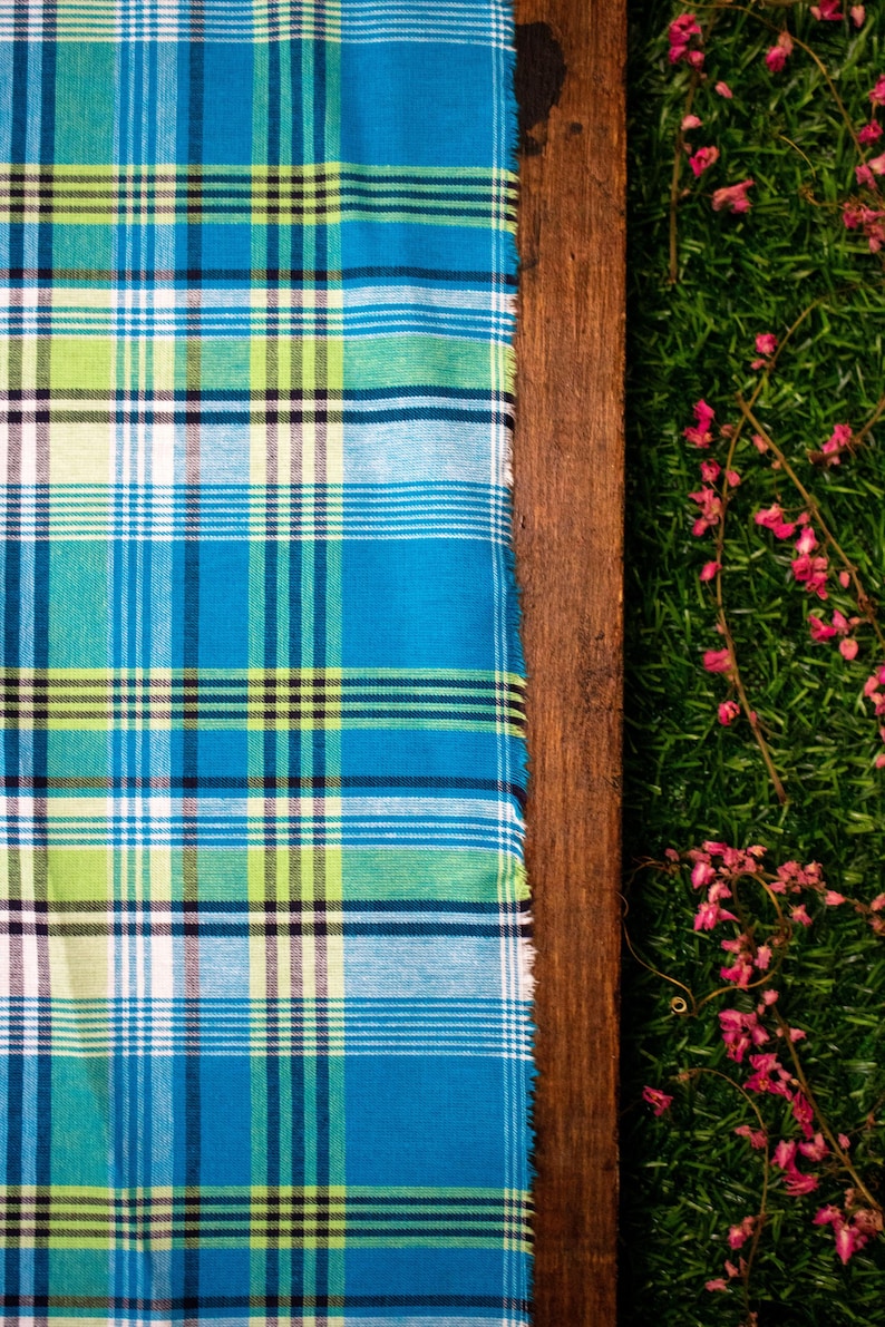 Madras Fabric: Caribbean Turquoise Blue Plaid Cotton, Sold by the Yard ...