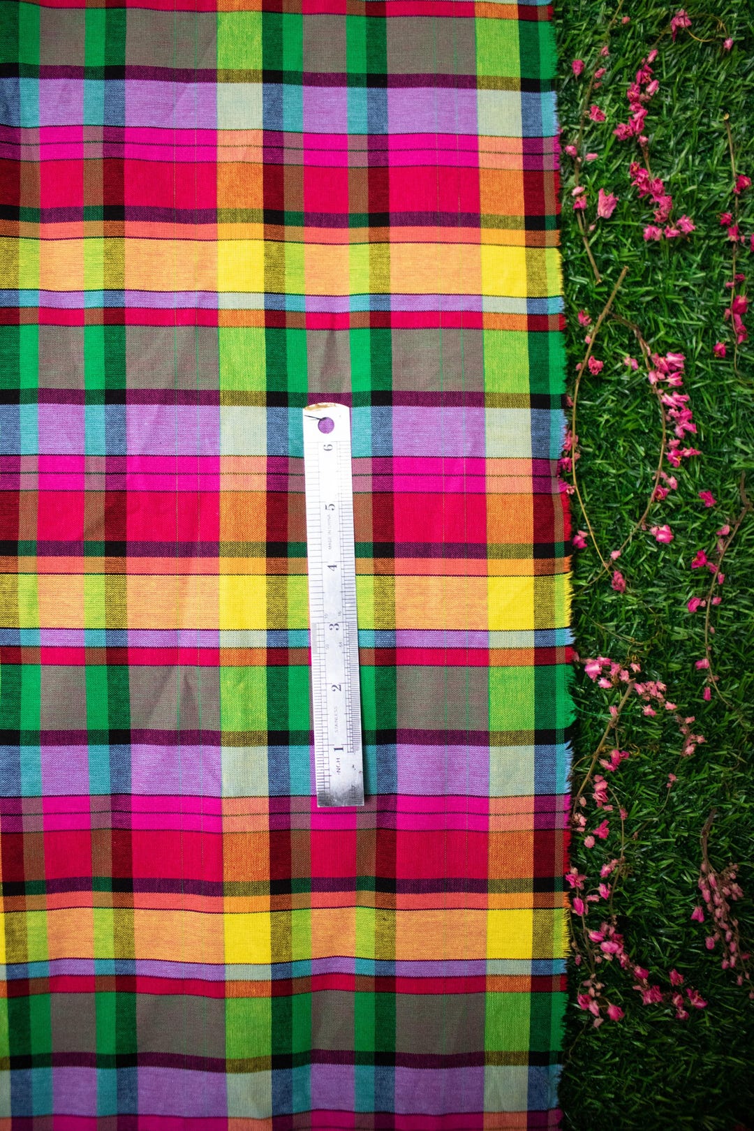Madras Fabric-festival Fire Bold Caribbean Plaid Pink Yellow Green ...