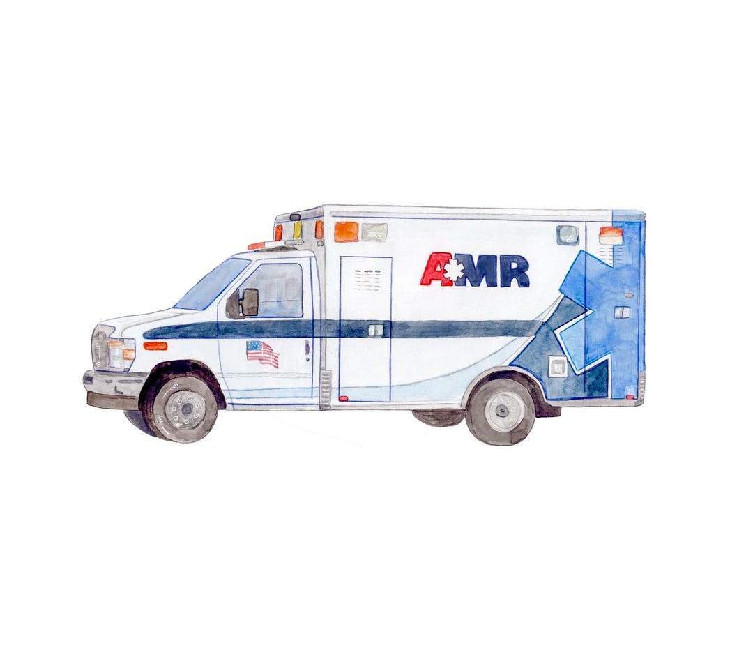 AMR Ambulance Art Print – Watercolor EMS Gift | Paramedic Decor | EMT ...