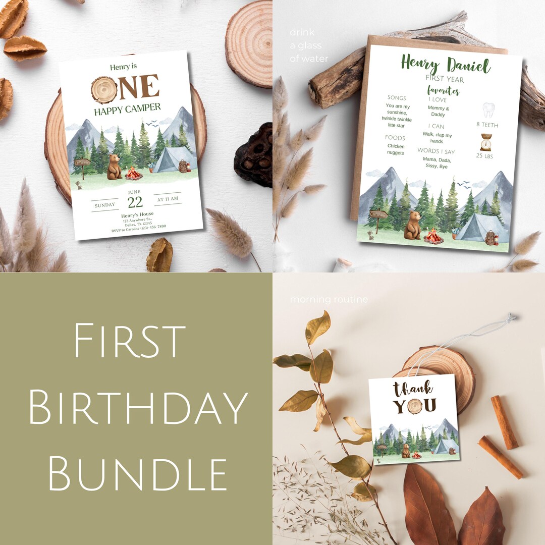 Editable One Happy Camper Birthday Bundle, One Happy Camper Invitation, 1st Birthday Invitation ...