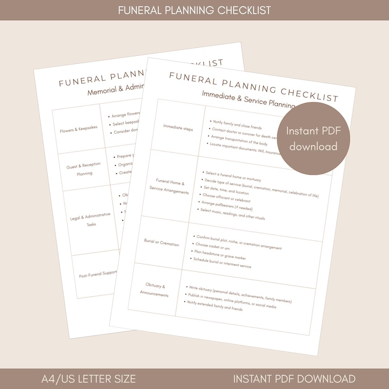 Funeral Planning Checklist Printable: Minimalist Memorial Organizer ...