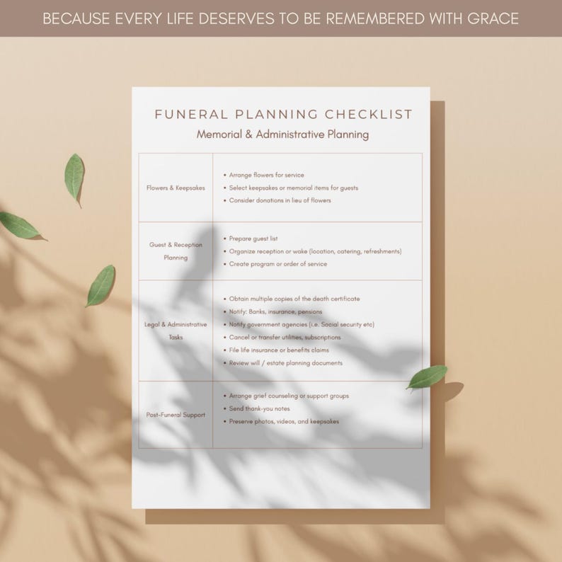 Funeral Planning Checklist Printable: Minimalist Memorial Organizer ...