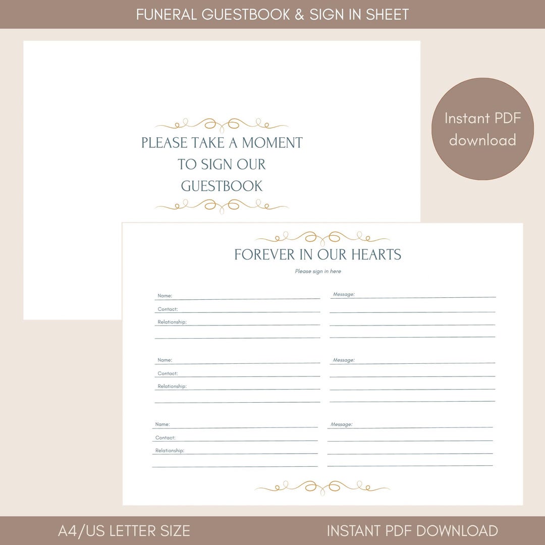 Funeral Guest Book Sign-in Sheet: Memorial Keepsake (PDF Download) - Etsy