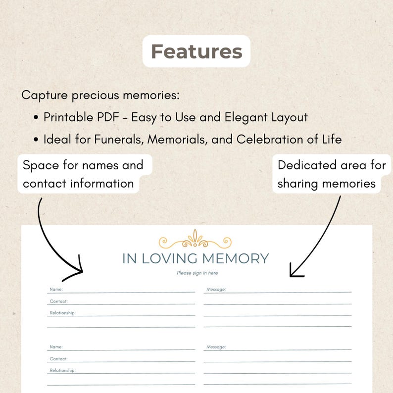 Funeral Sign-in Sheet | Memorial Guest Book Alternative | Printable ...