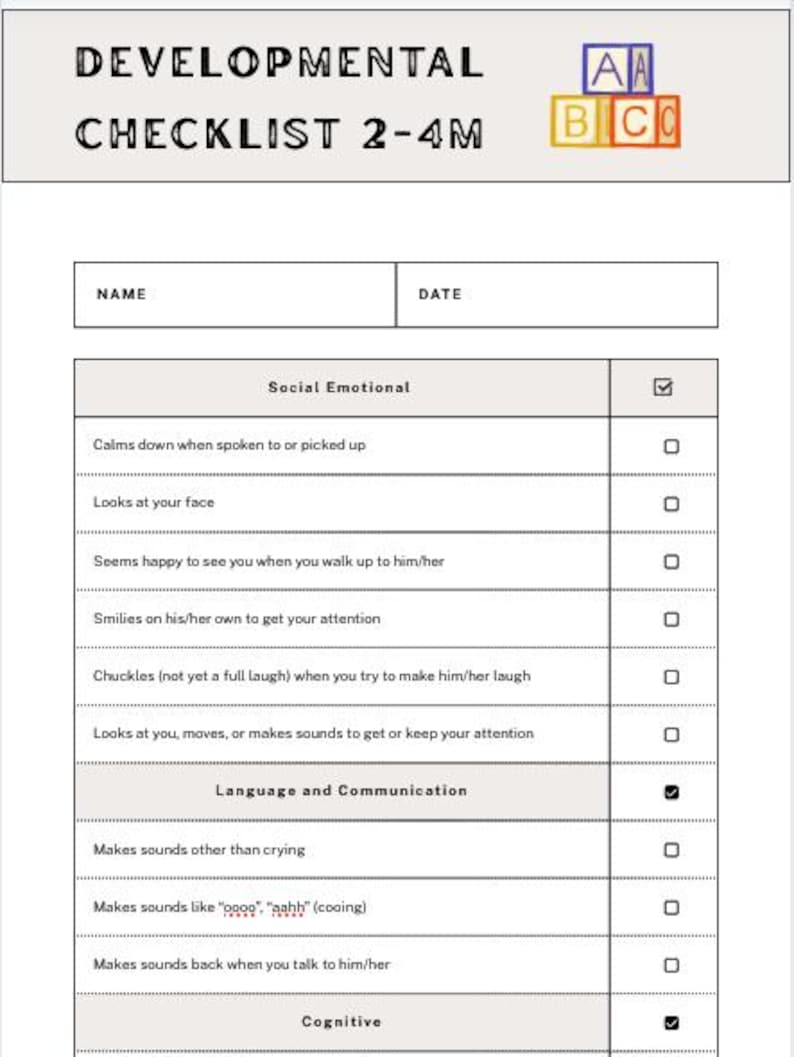 Developmental Checklist Ages 2 Months - 5 Years - Etsy