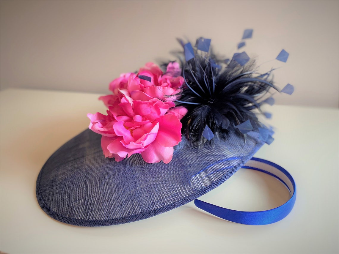 Navy and Pink Saucer Hat - Etsy