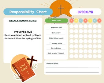 Christian Kids Chore Chart – Editable Printable – Faith-based Weekly ...