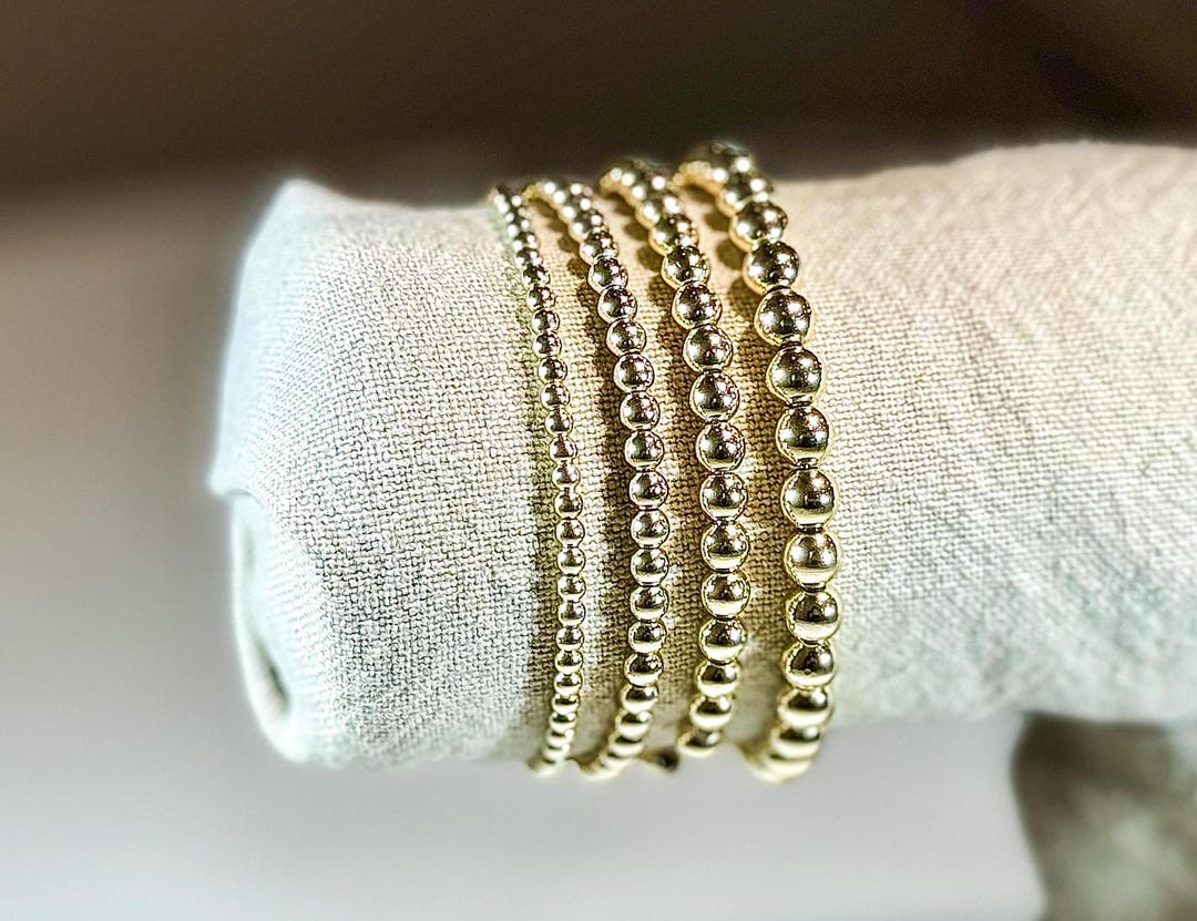 14k Gold-filled Beaded Bracelets | NO TARNISH | 3mm-4mm-5mm-6mm | Stackable Gold Bracelets - Etsy