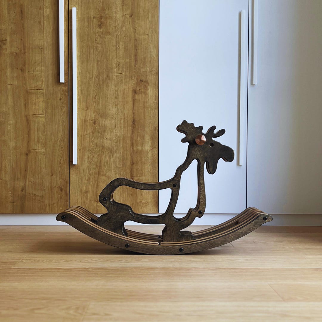 Handcrafted Toddler Moose Rocking Toy – Wooden Montessori Rocker for ...