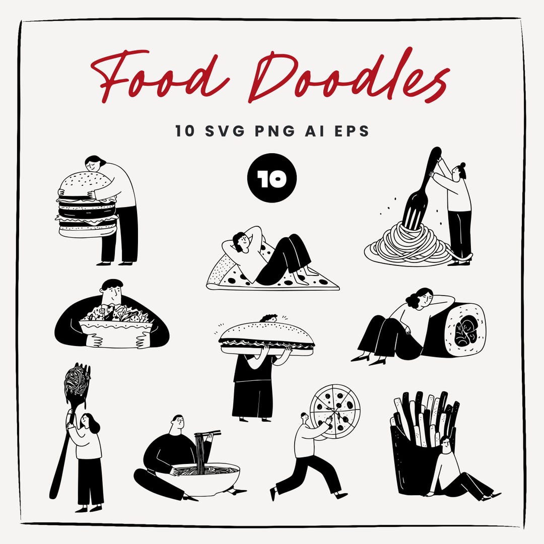 Food Doodles SVG Clipart - Fun Fast Food Illustrations for Crafts - Etsy