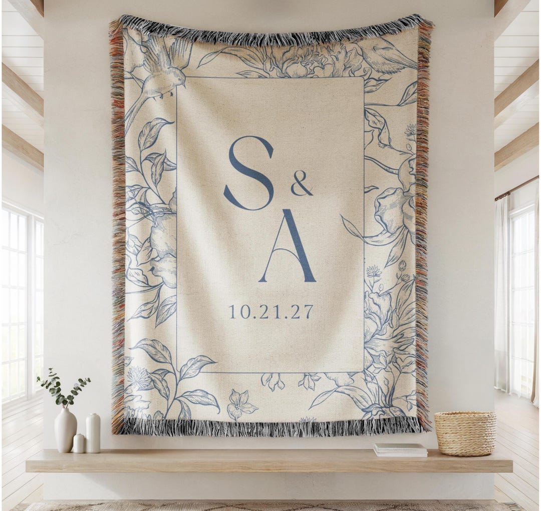 Personalized Toile Monogram Woven Throw Blanket, Custom Wedding Blanket ...