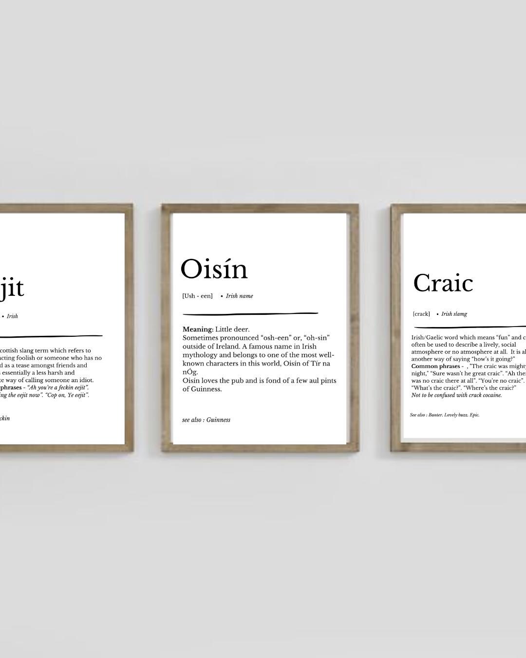 Common Irish Names in Print. Oisin. - Etsy