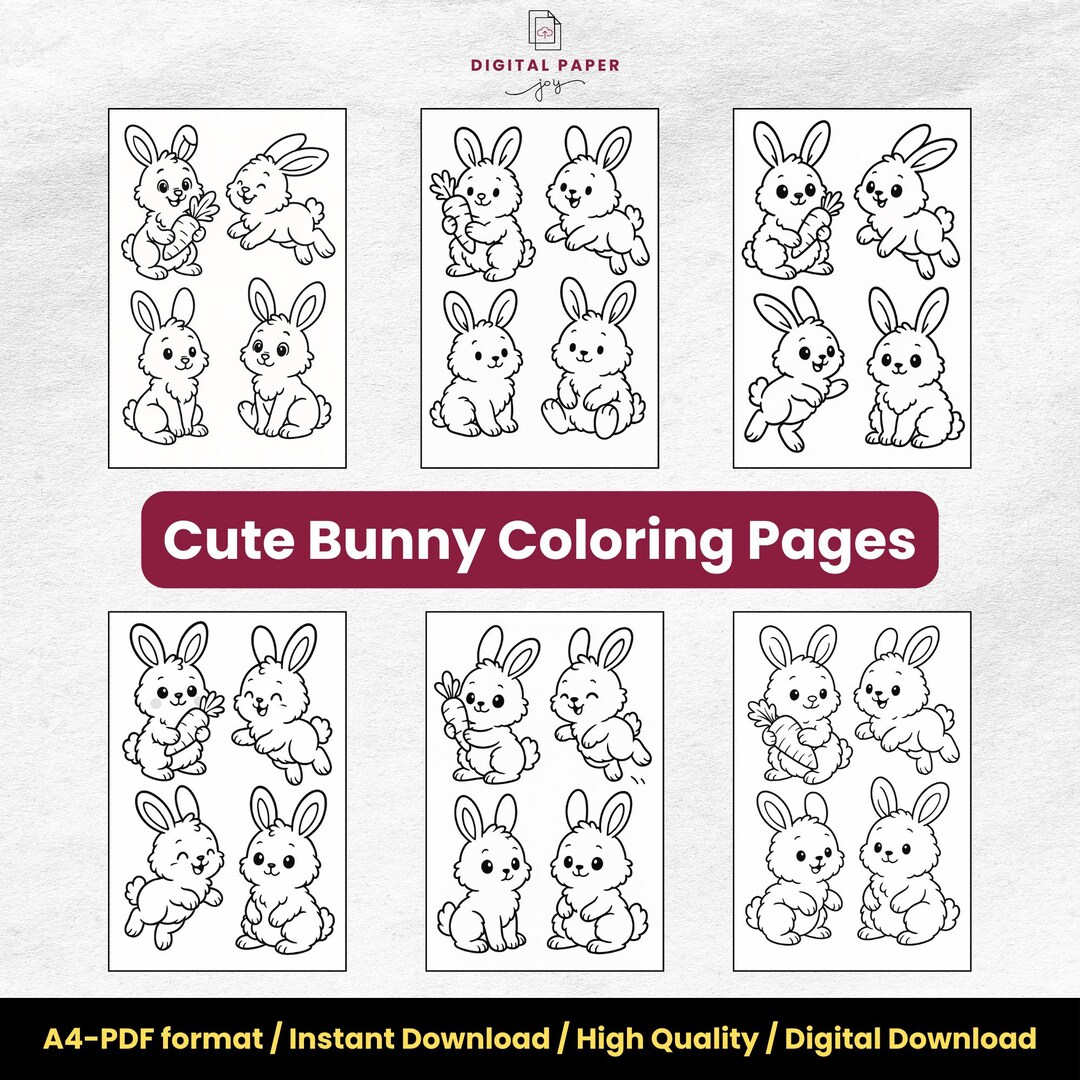 Cute Bunny Coloring Pages – 6 Printable Sheets – Instant Download ...