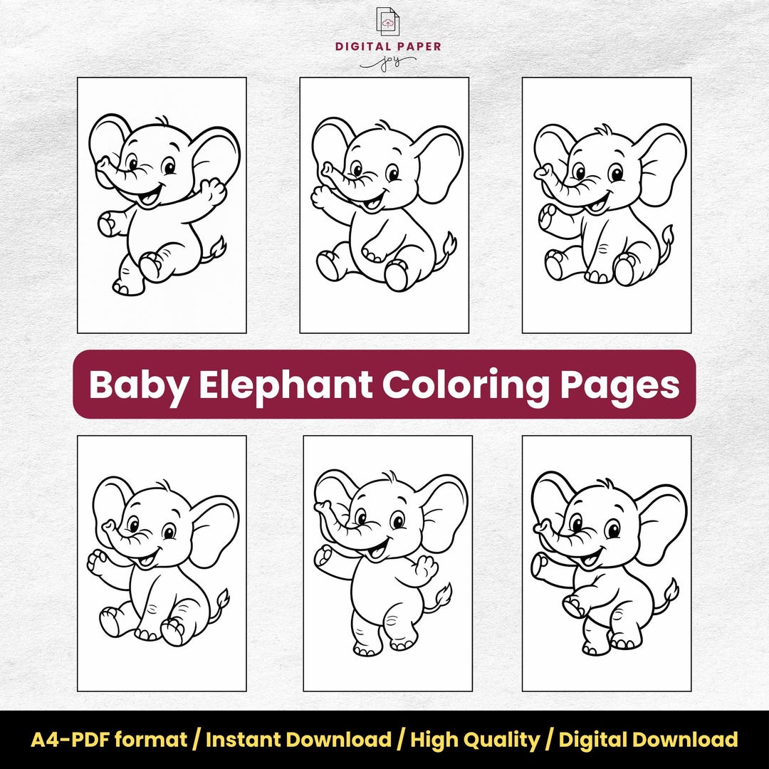 Baby Elephant Coloring Pages – 6 Printable Sheets for Kids – Instant ...