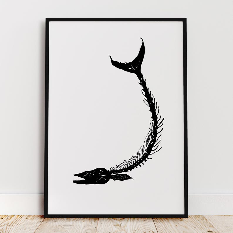 Kingfish Skeleton Poster, Coastal Nautical Ocean Art Print, Fishing ...
