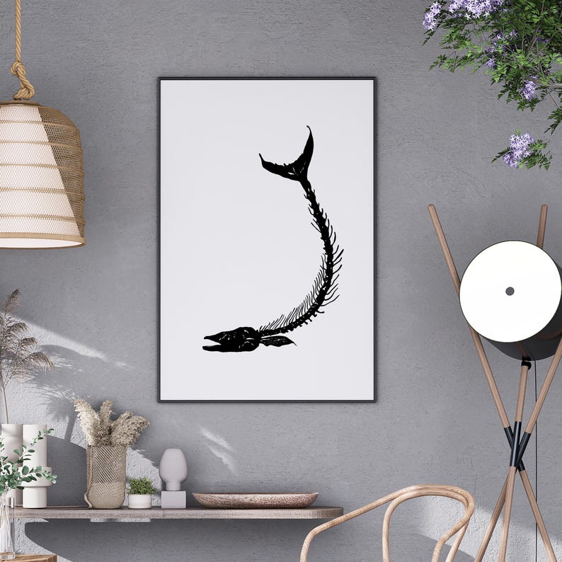 Kingfish Skeleton Poster, Coastal Nautical Ocean Art Print, Fishing ...