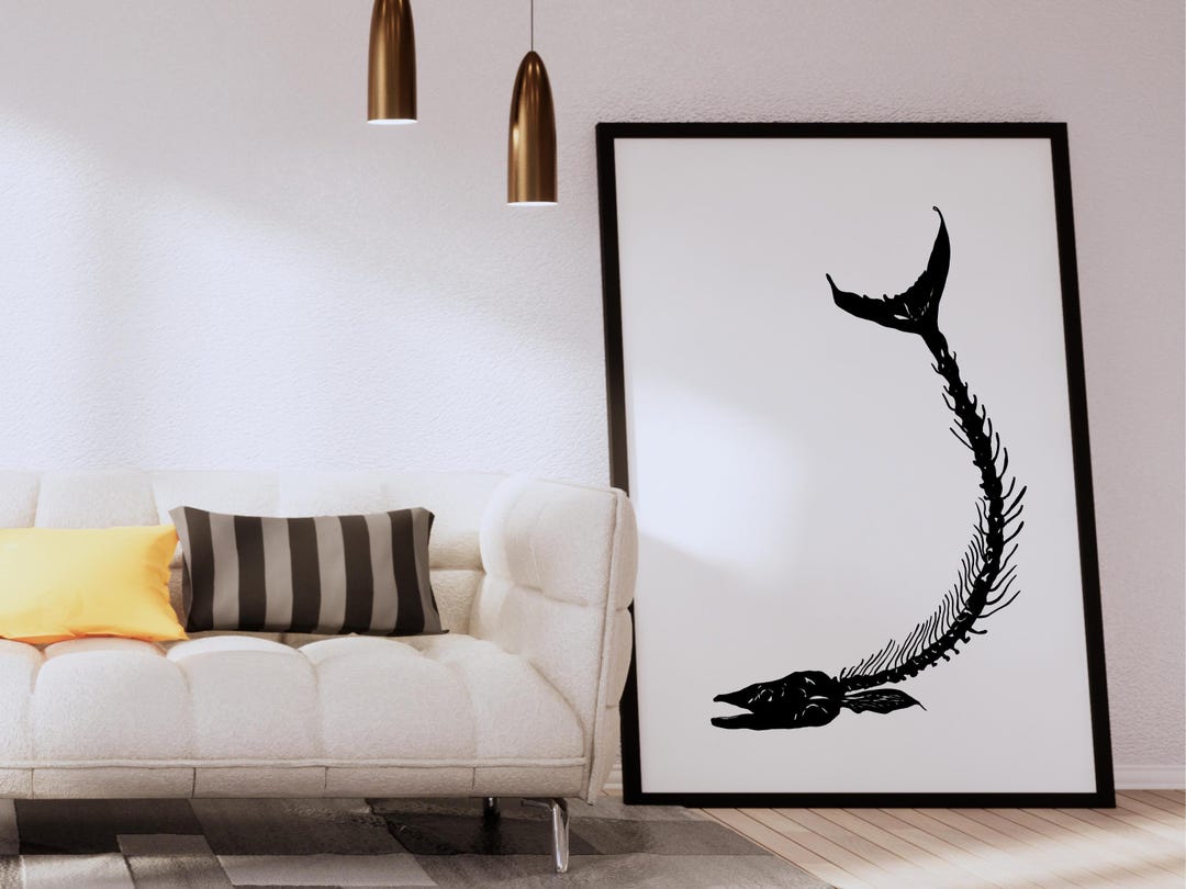 Kingfish Skeleton Poster, Coastal Nautical Ocean Art Print, Fishing ...