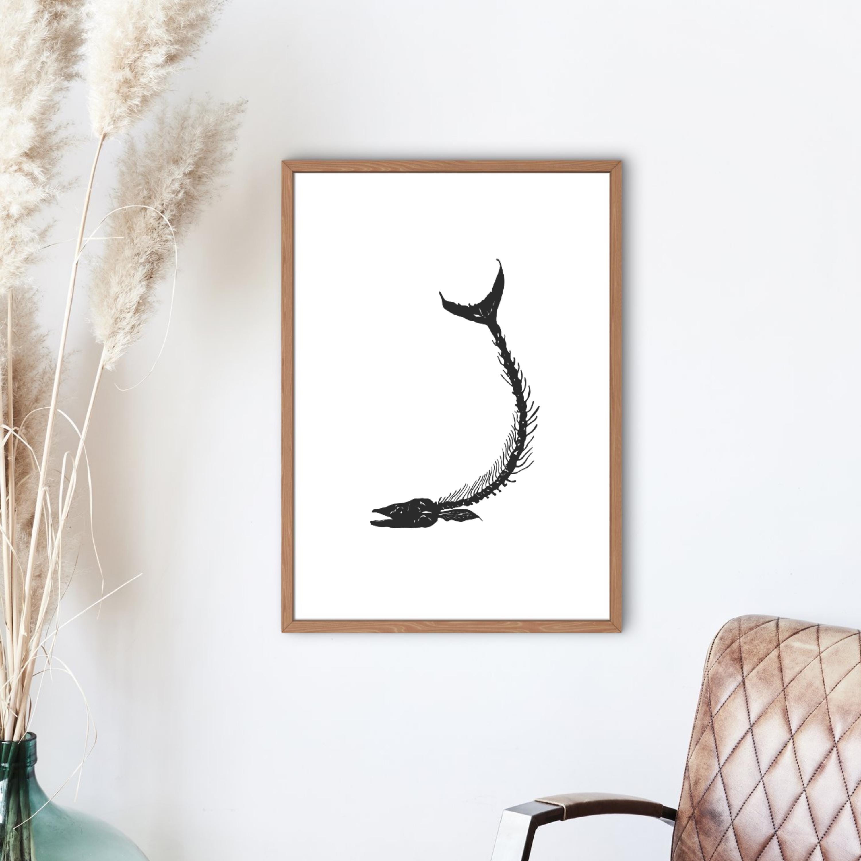 Kingfish Skeleton Poster, Coastal Nautical Ocean Art Print, Fishing ...