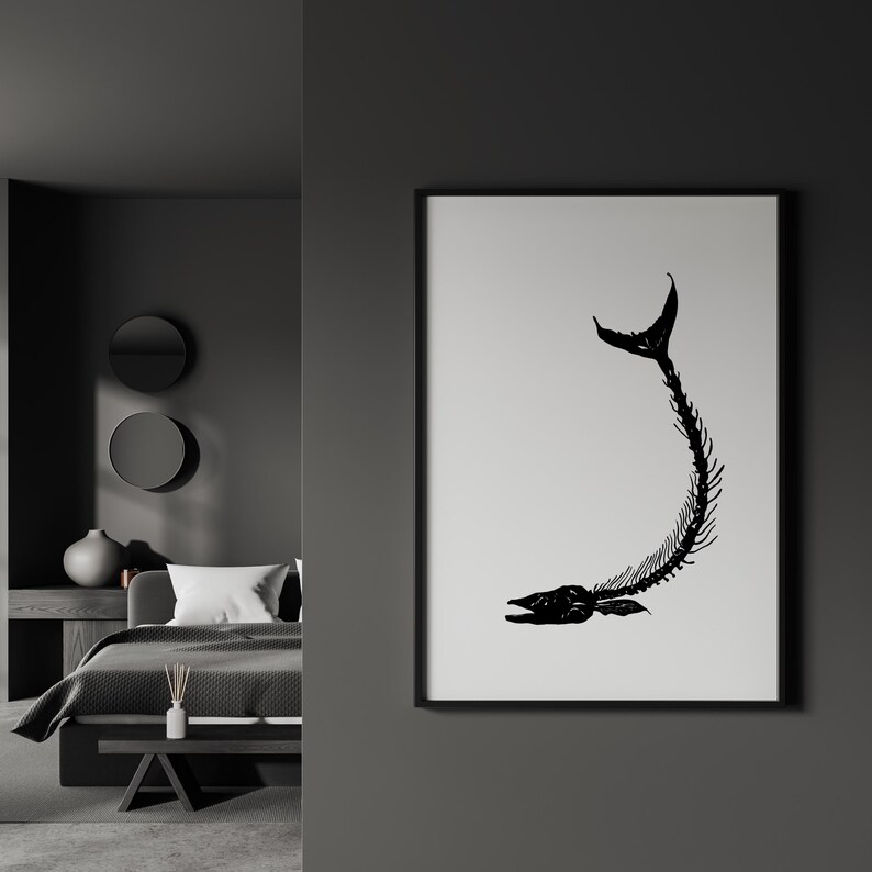 Kingfish Skeleton Poster, Coastal Nautical Ocean Art Print, Fishing ...