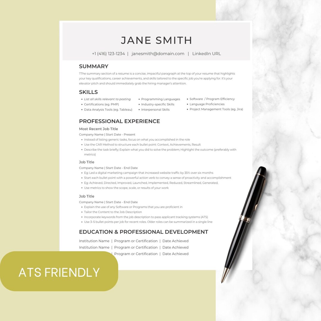 Professional & Ats-friendly Resume Template | Instant Download With ...