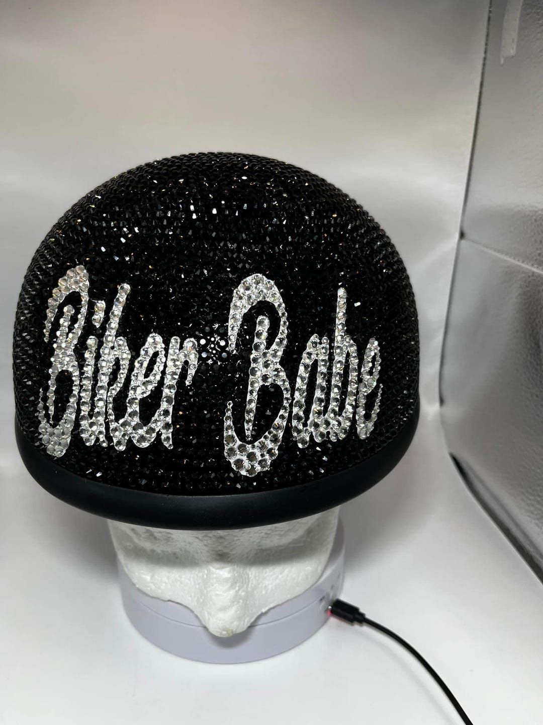 Custom Bling Black Rhinestones DOT Approved Motorcycle Half Helmet With ...
