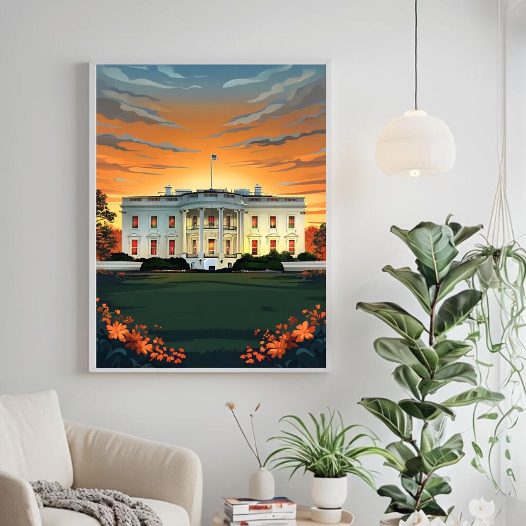 Vintage White House Poster, Washington D.C. Wall Art - Patriotic Decor ...