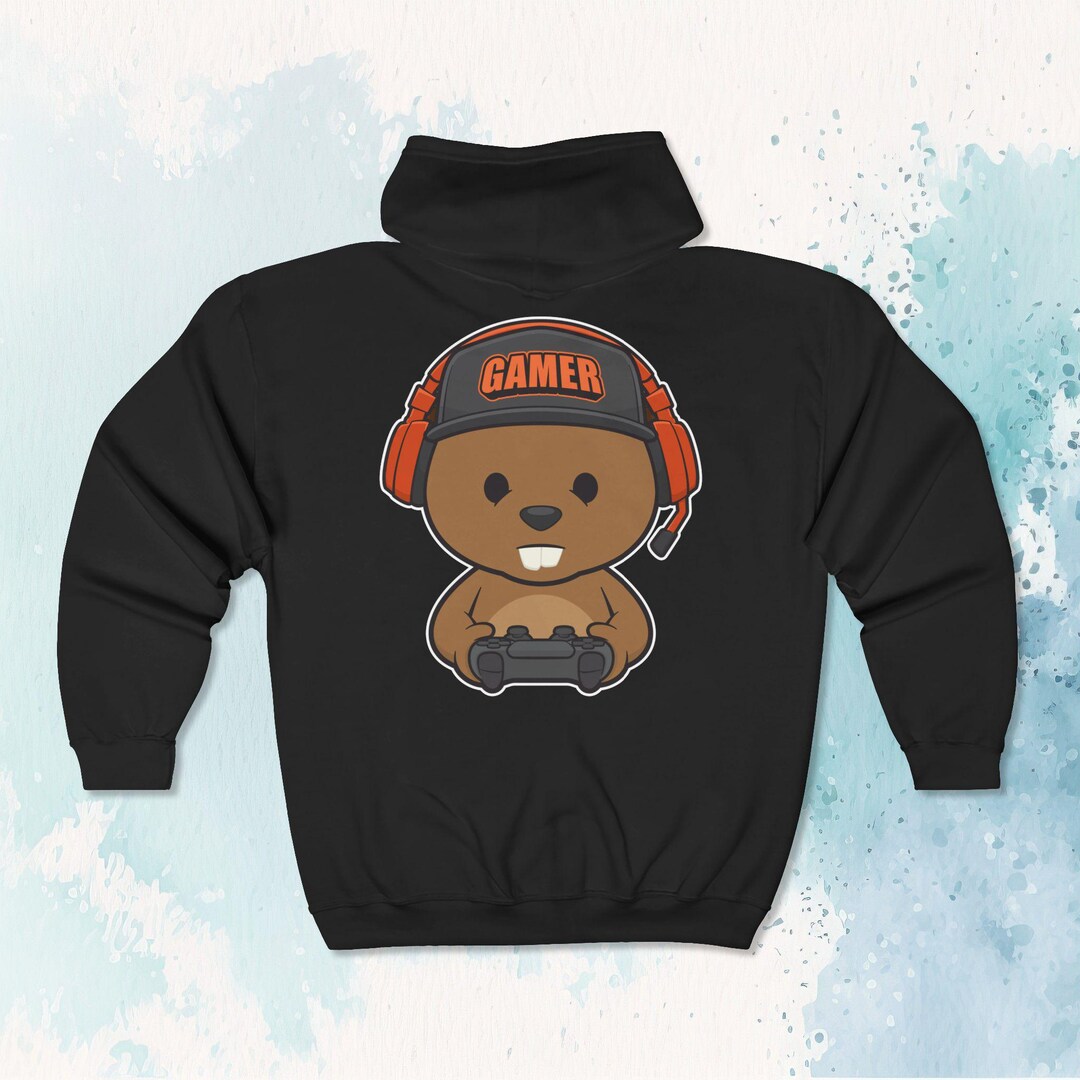 Beaver Gamer Zip-up Hoodie: Original Animal Print, Cozy Gift - Etsy